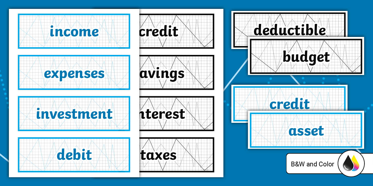 Personal Finance Word Cards for 6th-8th Grade