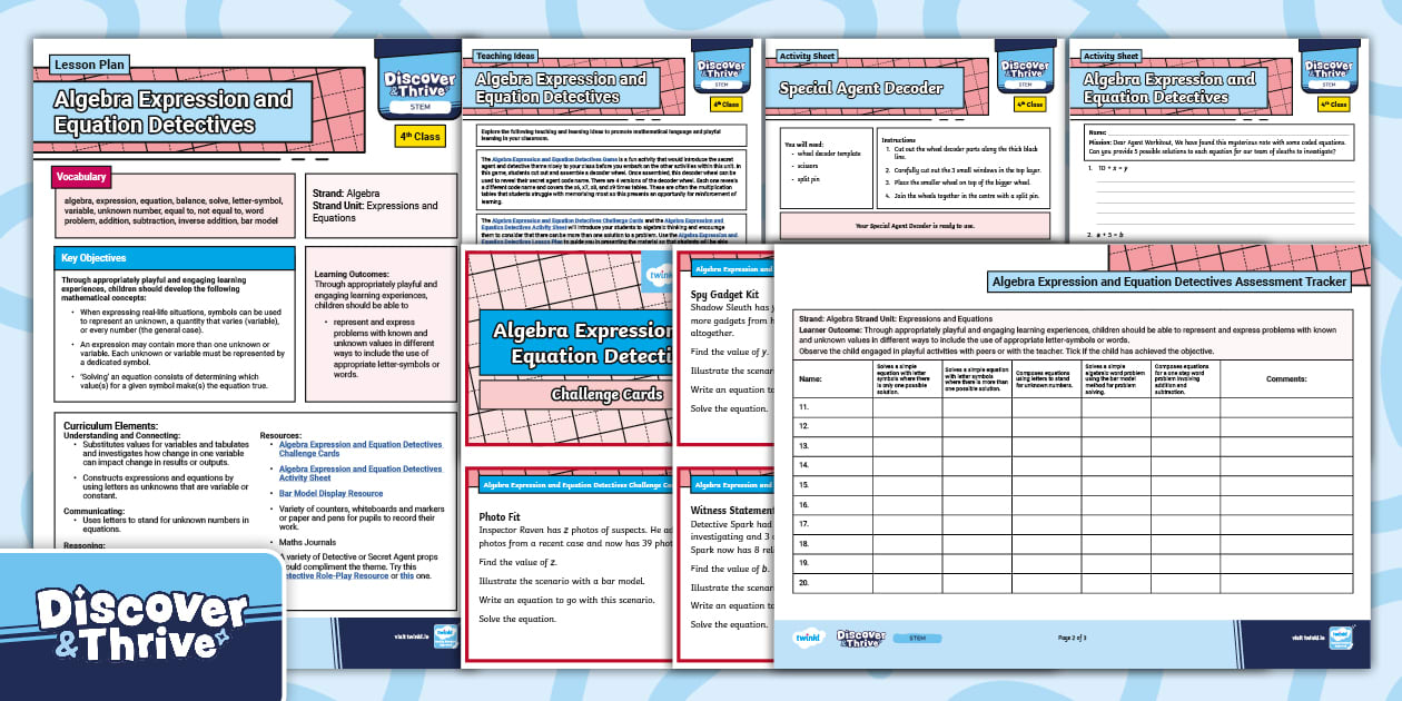 Algebra Equation and Expression Detectives Resource Pack