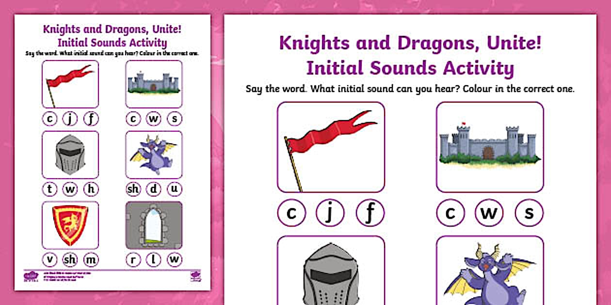 Knights and Dragons, Unite! Initial Sounds Activity - Twinkl