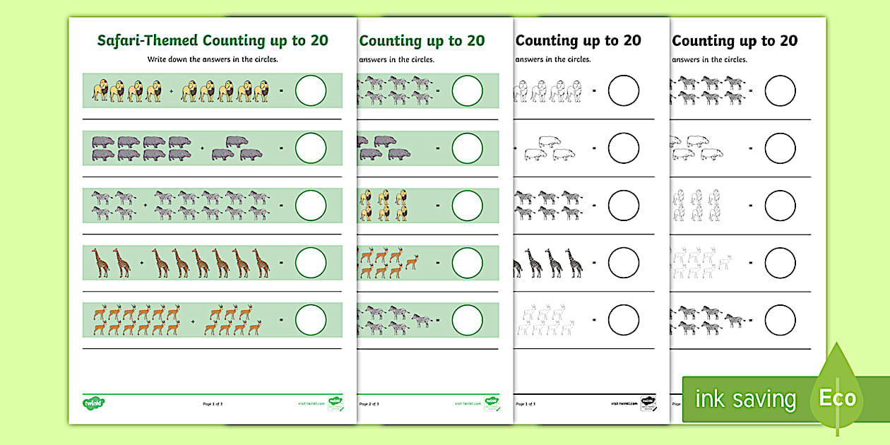 Safari-Themed Counting on up to 20 Worksheet (teacher made)