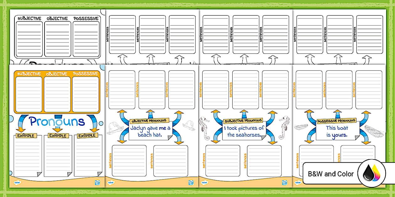Sixth Grade Grammar Doodle Organizer for Pronouns Worksheet