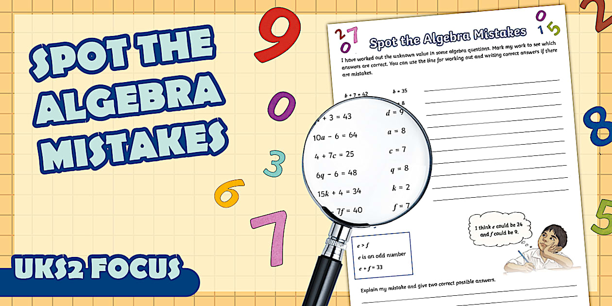 👉 Spot the Algebra Mistakes Worksheet - Twinkl - KS2