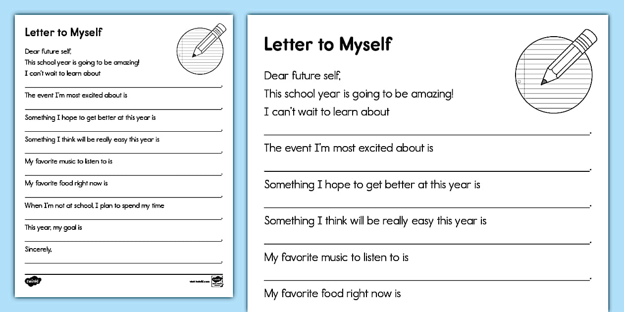 Back-To-School Letter to Myself Writing Worksheet for K-2nd Gr