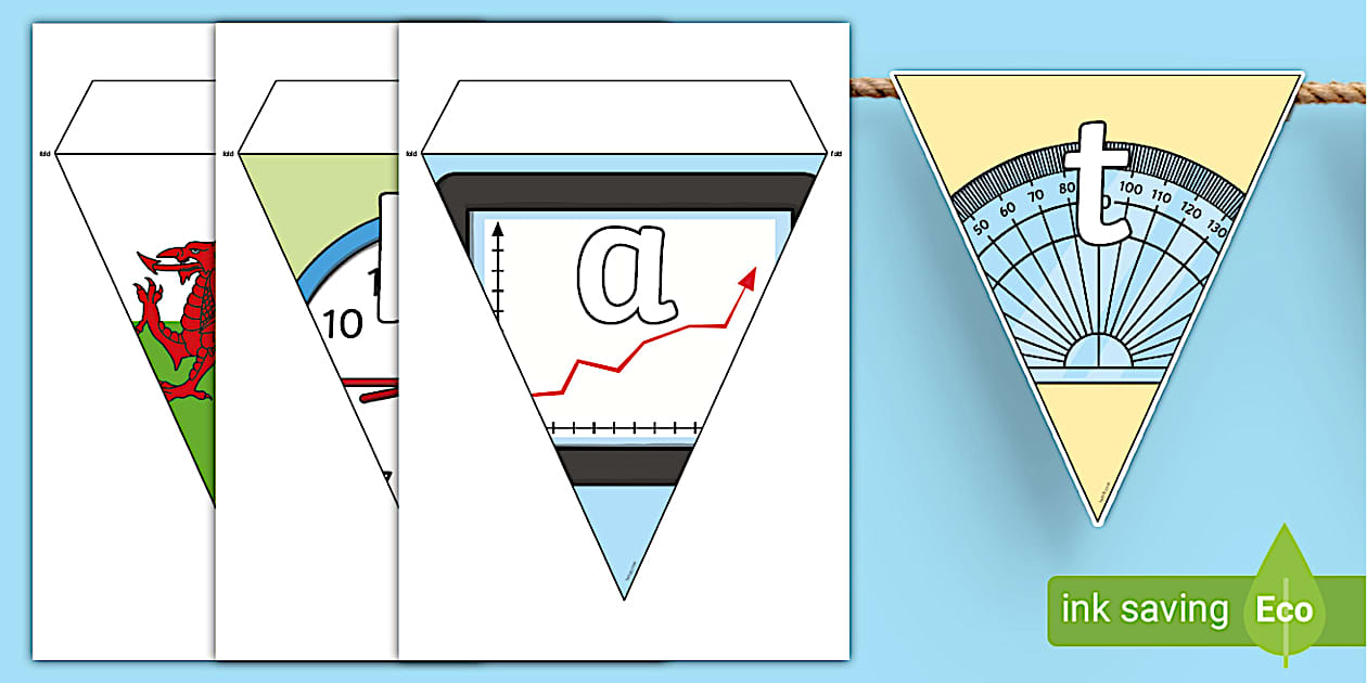 Maths Week Display Bunting with Welsh Flag (teacher made)