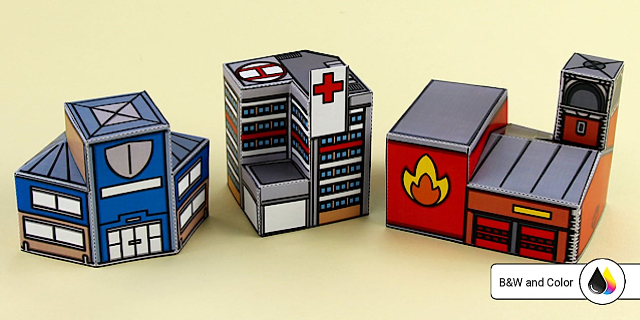 Community Buildings 3D Paper Craft (Teacher-Made) - Twinkl