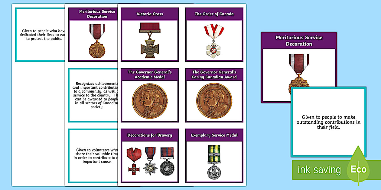 Canadian Awards and Honours Matching Cards (teacher made)