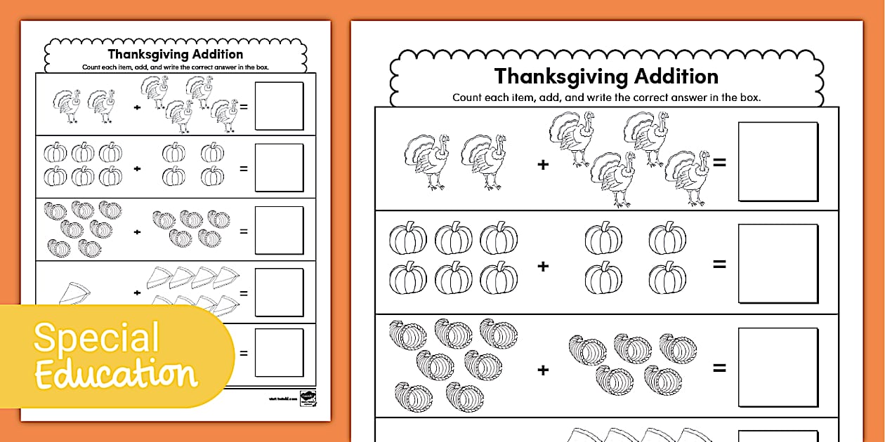 Thanksgiving Addition Worksheet for 1st Grade | Twinkl USA