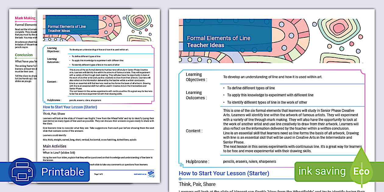 Formal Elements of Line: Teacher Ideas (teacher made)