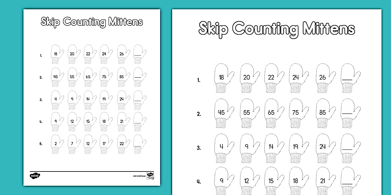 Second Grade Skip Counting Mittens Worksheet (Teacher-Made)
