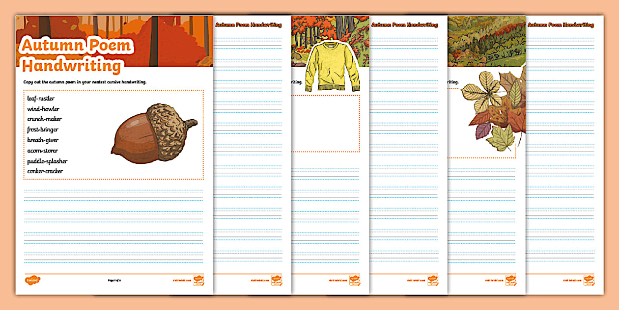 Autumn Poems Cursive Handwriting Practice - Twinkl - KS2