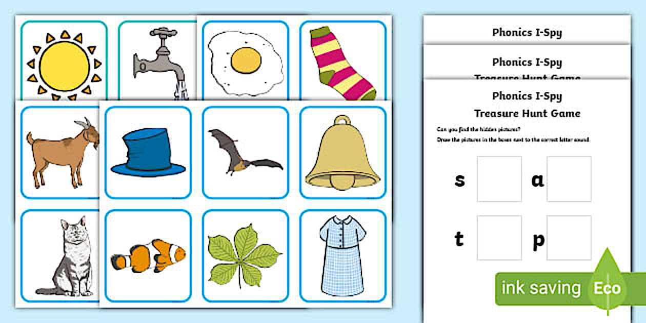 Phonics Phase 2 I Spy Treasure Hunt Game Bumper Activity Pack