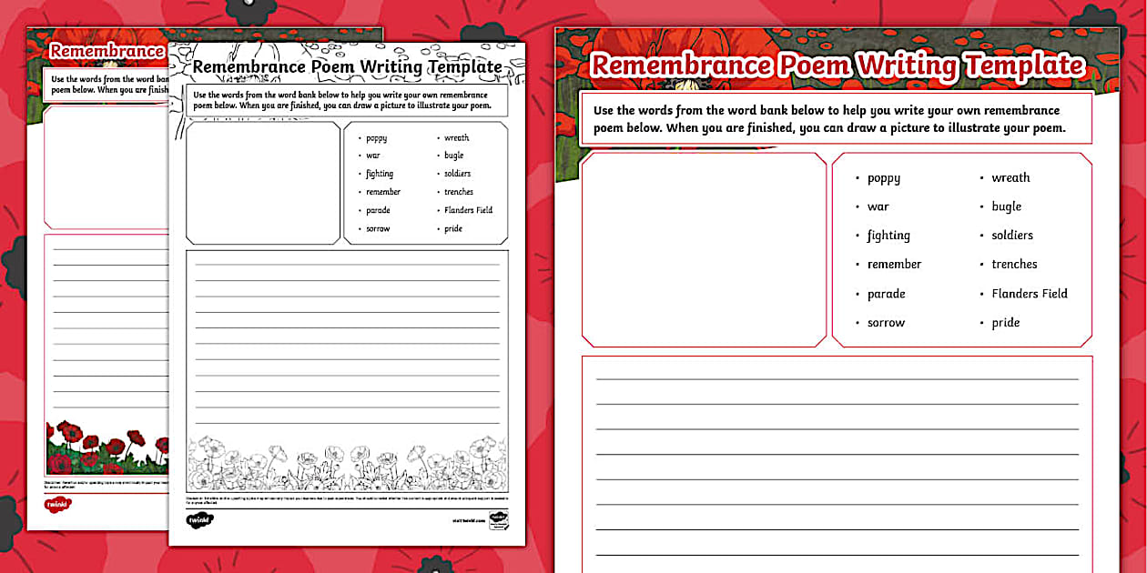 Remembrance Poem Writing Template - Twinkl