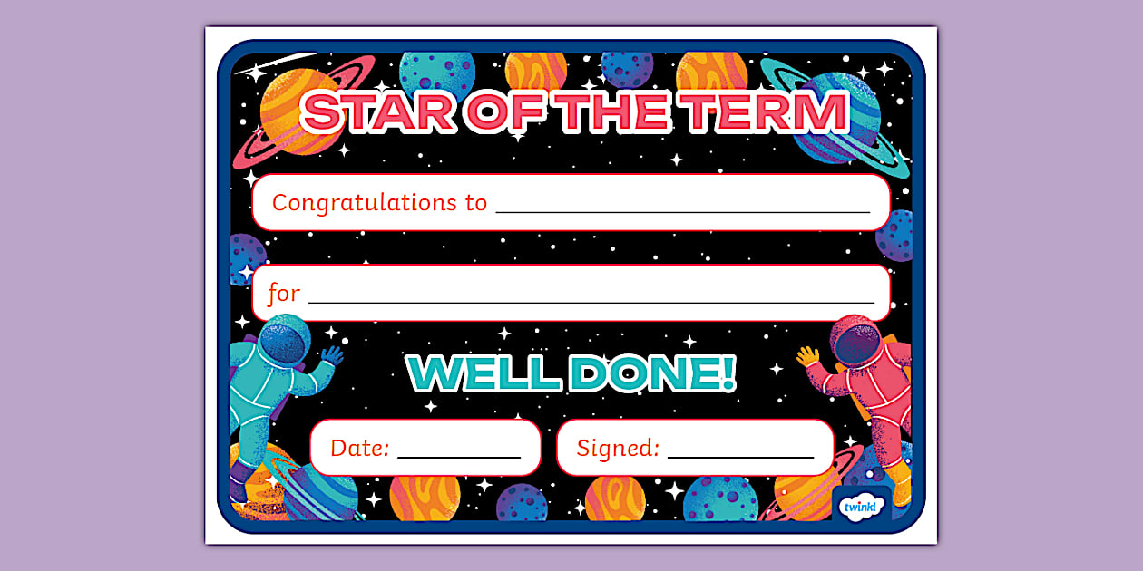 Space-Themed Star of the Term Certificate (teacher made)