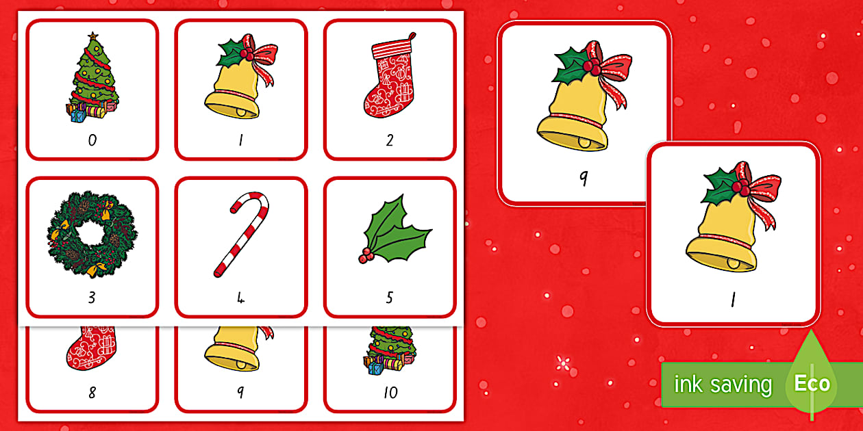 Christmas Number Bonds to 10 Matching Cards - Twinkl