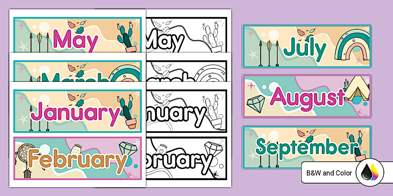 Boho-Themed Month Labels | Bulletin Board | Twinkl USA