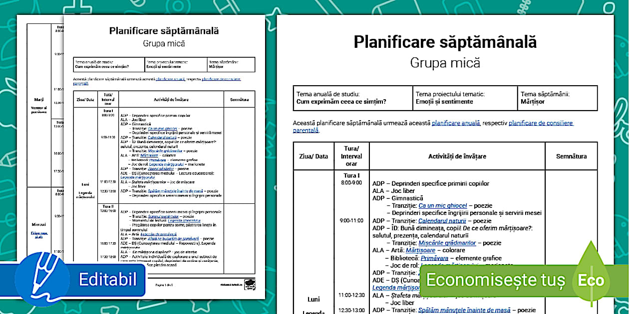 FREE! - Mărțișor – Model de planificare săptămânală grupa mică