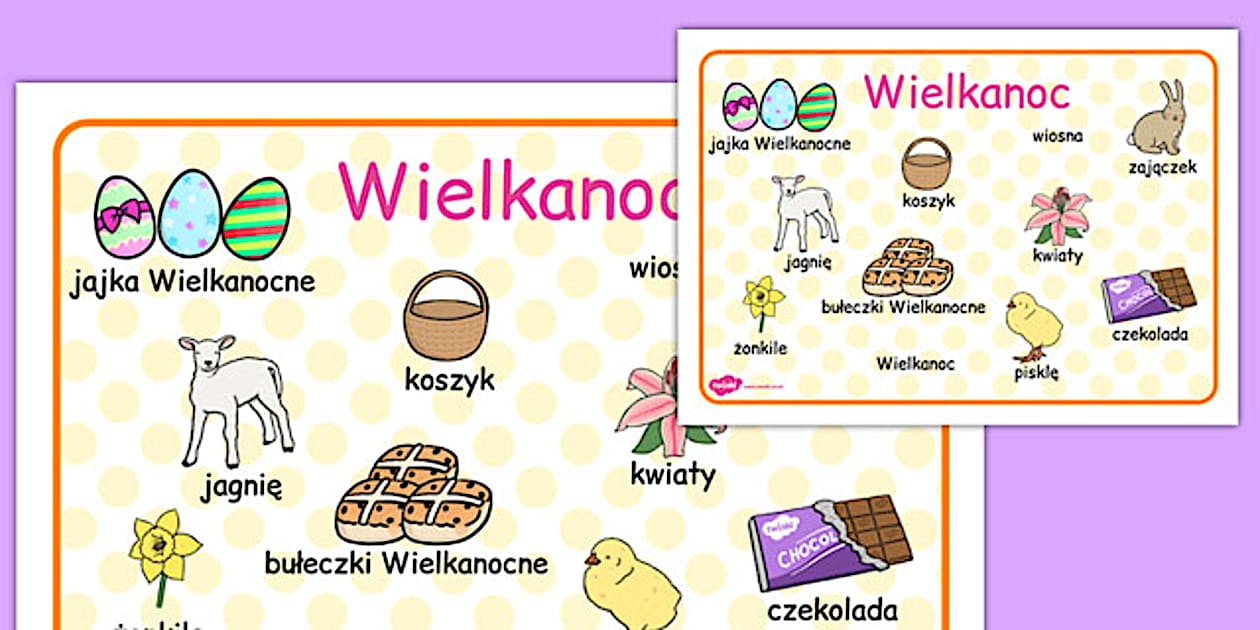 Plansza ze slownictwem Wielkanoc po polsku