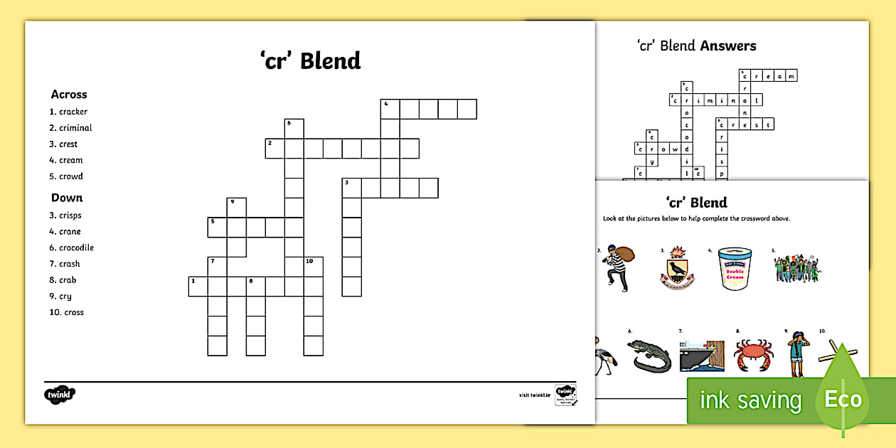 'cr' Blend Crossword (teacher made) - Twinkl