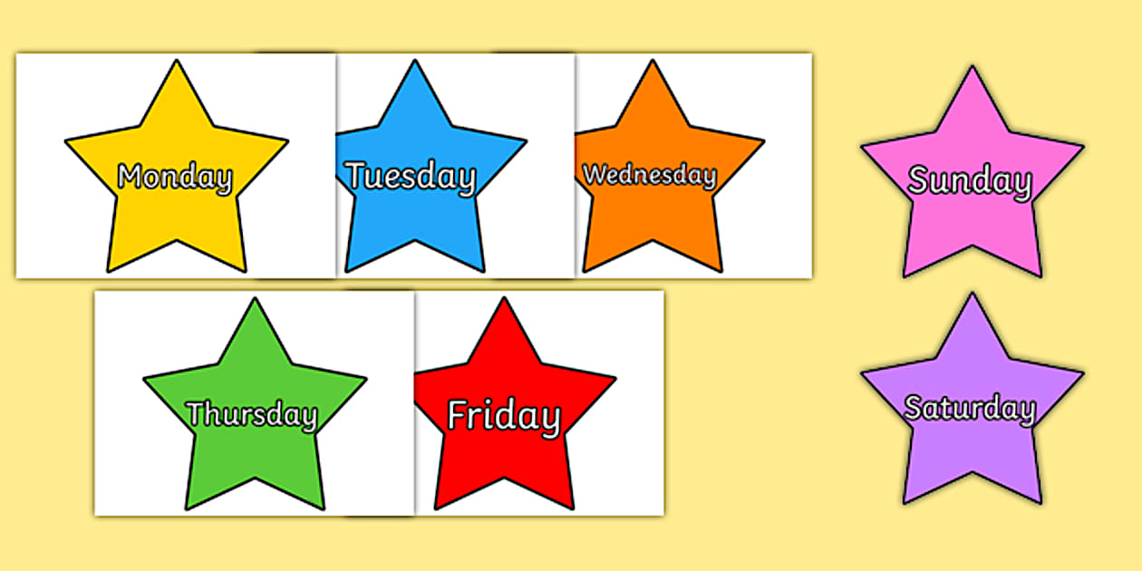 Editable Multicoloured Stars Days of the Week - Twinkl