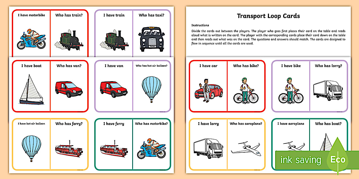 Transport Vocabulary Loop Cards (Hecho por educadores)