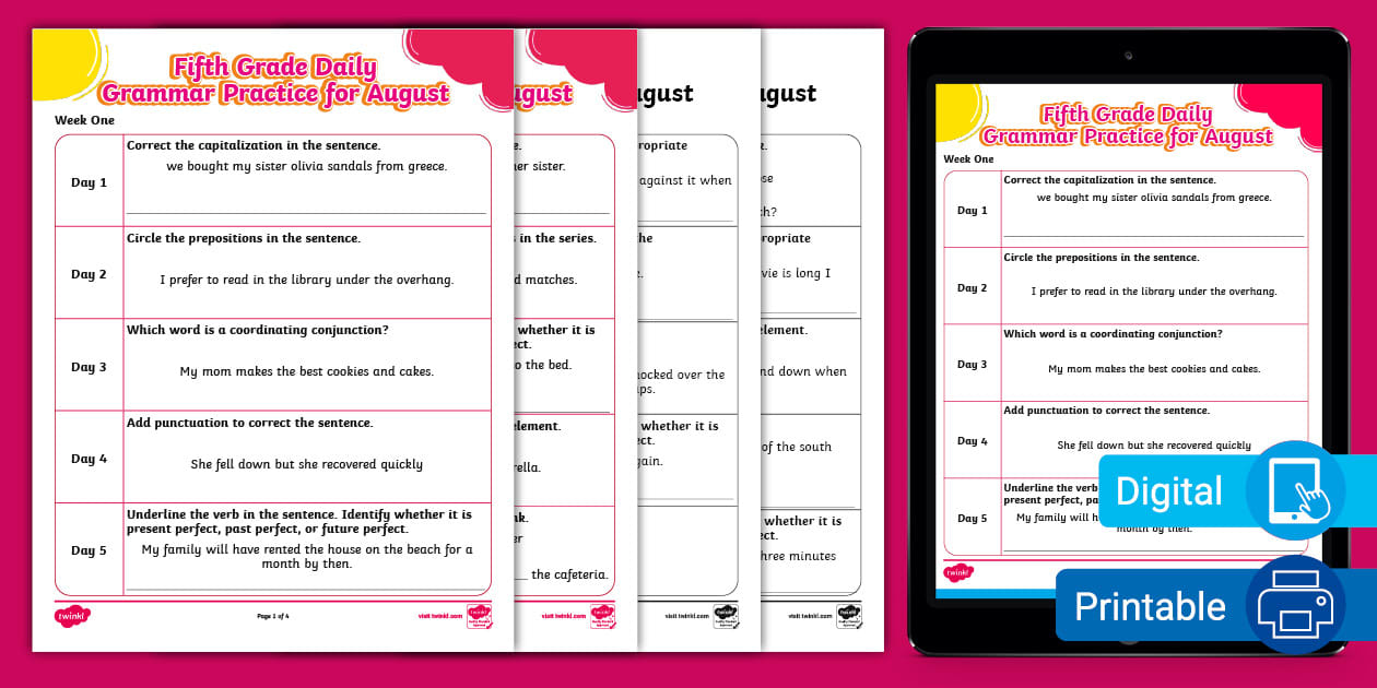 Fifth Grade Daily Grammar Practice for August (Teacher-Made)