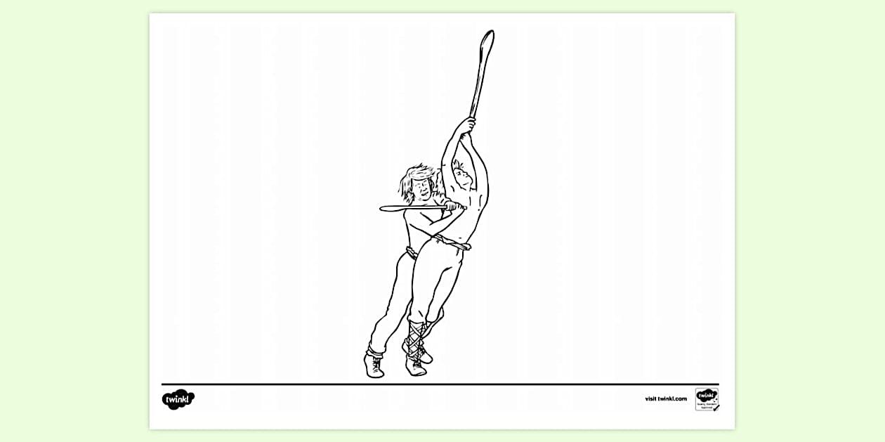 Setanta and Boy Jumping Colouring Sheet | Colouring Sheets