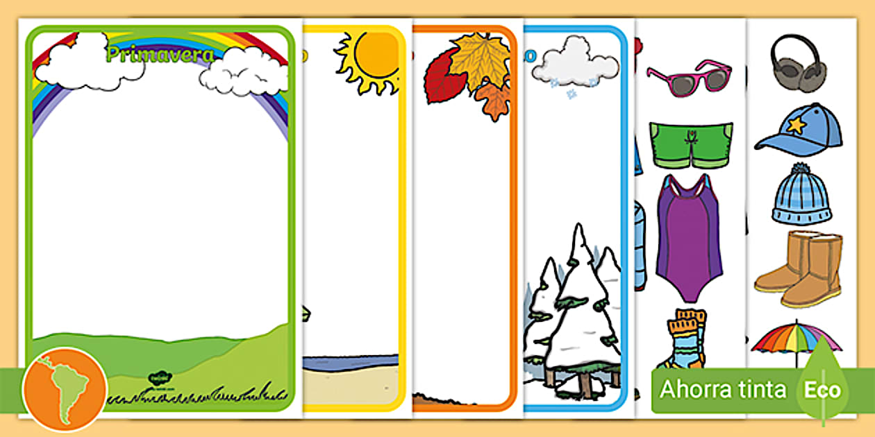 Ficha para recortar: Las estaciones y la ropa- Guía de trabajo