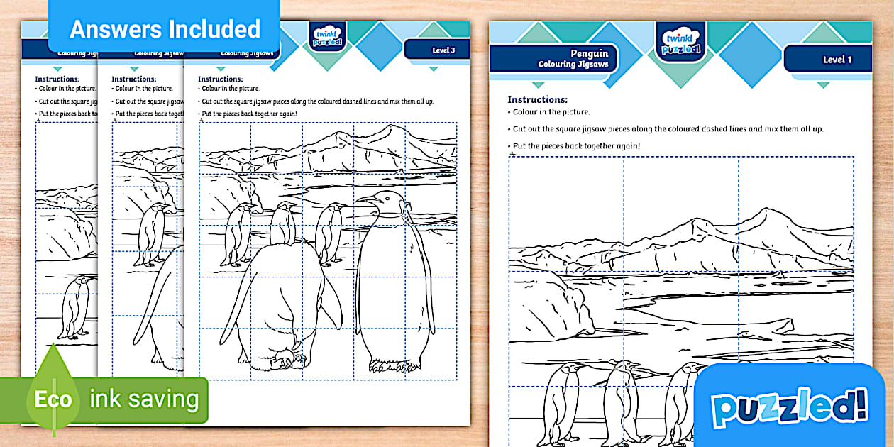 Penguin Colouring Pages Jigsaw Puzzle Pack | Twinkl Puzzled
