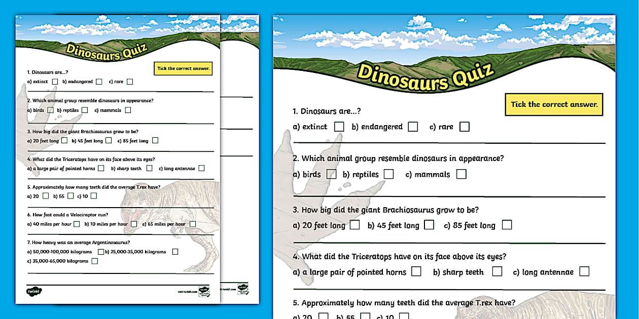 Dinosaurs General Knowledge Quiz (Teacher-Made) - Twinkl