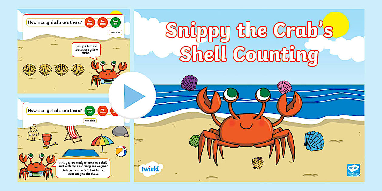 👉 Snippy the Crab's Shell Counting PowerPoint - Counting to 10