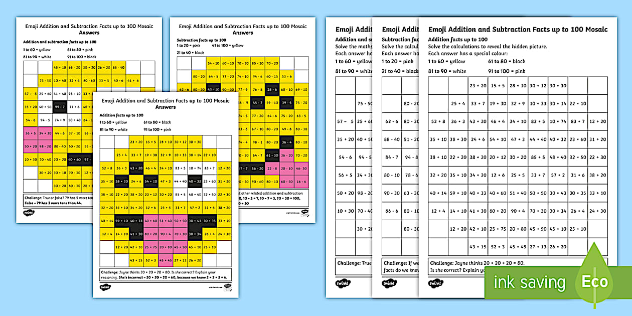 😊 Emoji-Themed KS1 Addition and Subtraction to 100 Worksheets