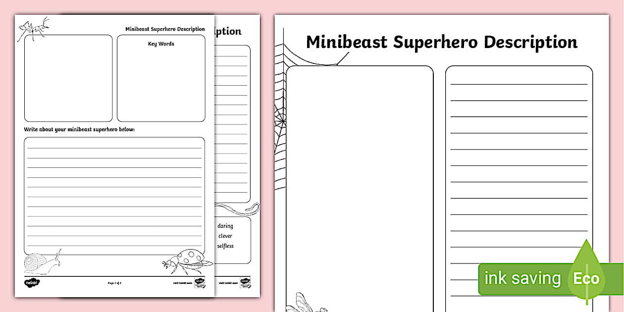 Minibeast Superhero Character Description, super worm story