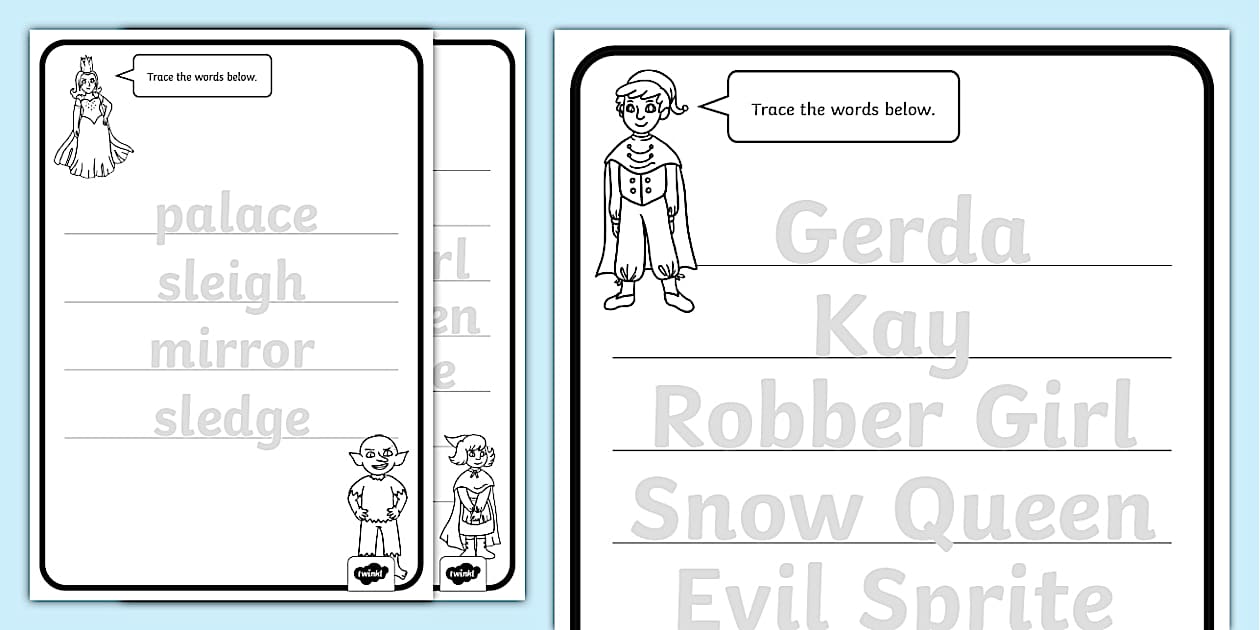 The Snow Queen Trace the Words Worksheets