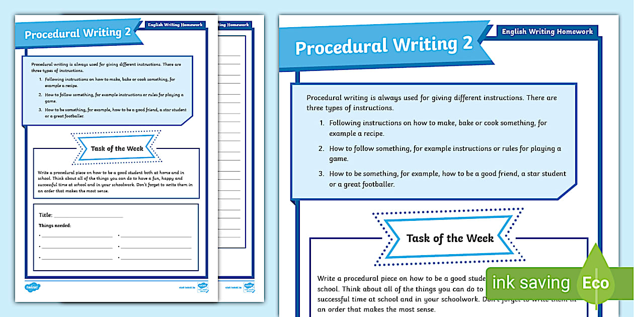 Writing Homework Procedural 2 3rd/4th Class (teacher made)