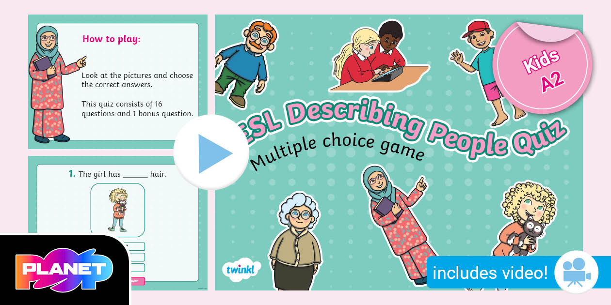ESL Describing People Quiz for Kids (teacher made) - Twinkl