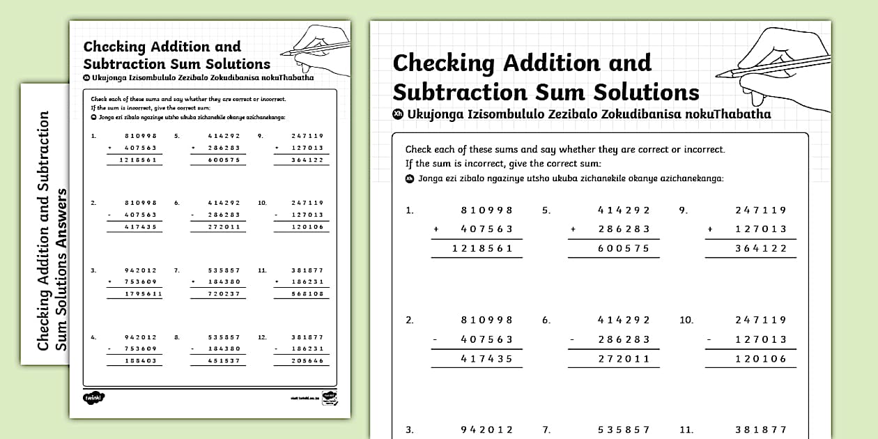 Checking Addition and Subtraction Sum Solutions IsiXhosa