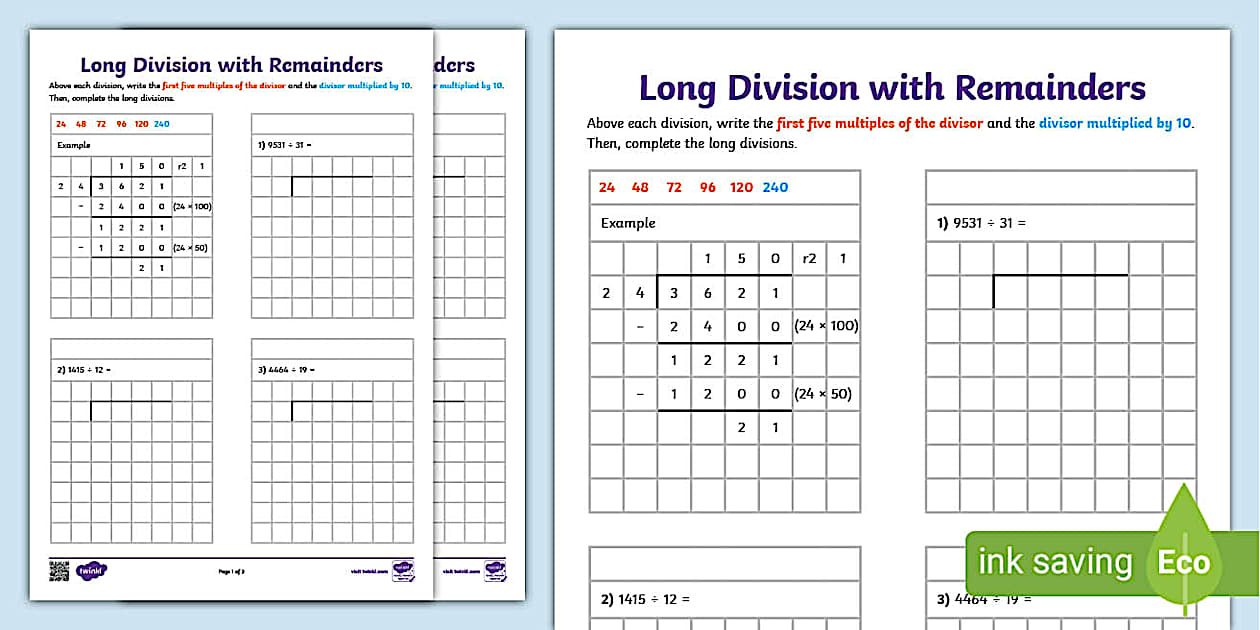 Long Division with Remainders (Lehrer gemacht) - Twinkl