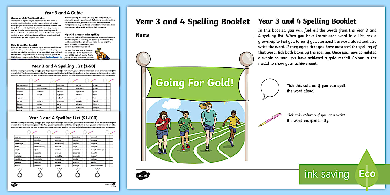 Editable Going for Gold! Year 3 and 4 Spelling Booklet Checklist