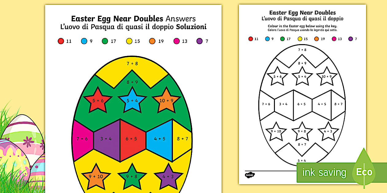 Easter Egg Near Doubles Colour by Number - English / Italian