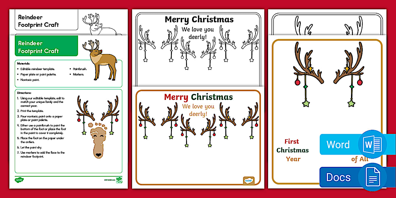 Editable Reindeer Footprint Craft Word & Google Docs