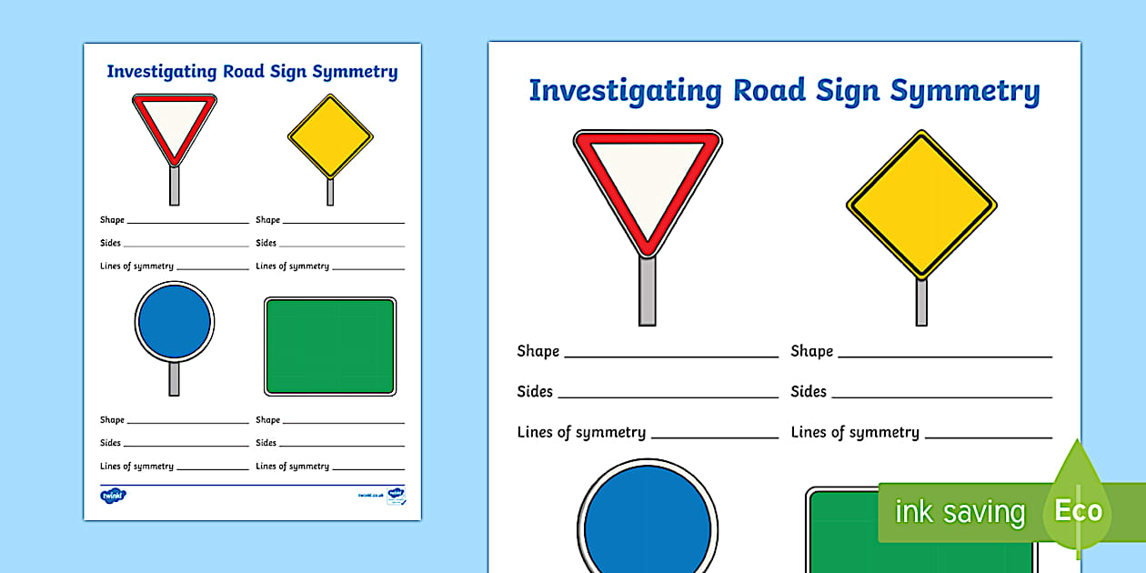 Black and White Investigating Road Sign Symmetry Worksheet