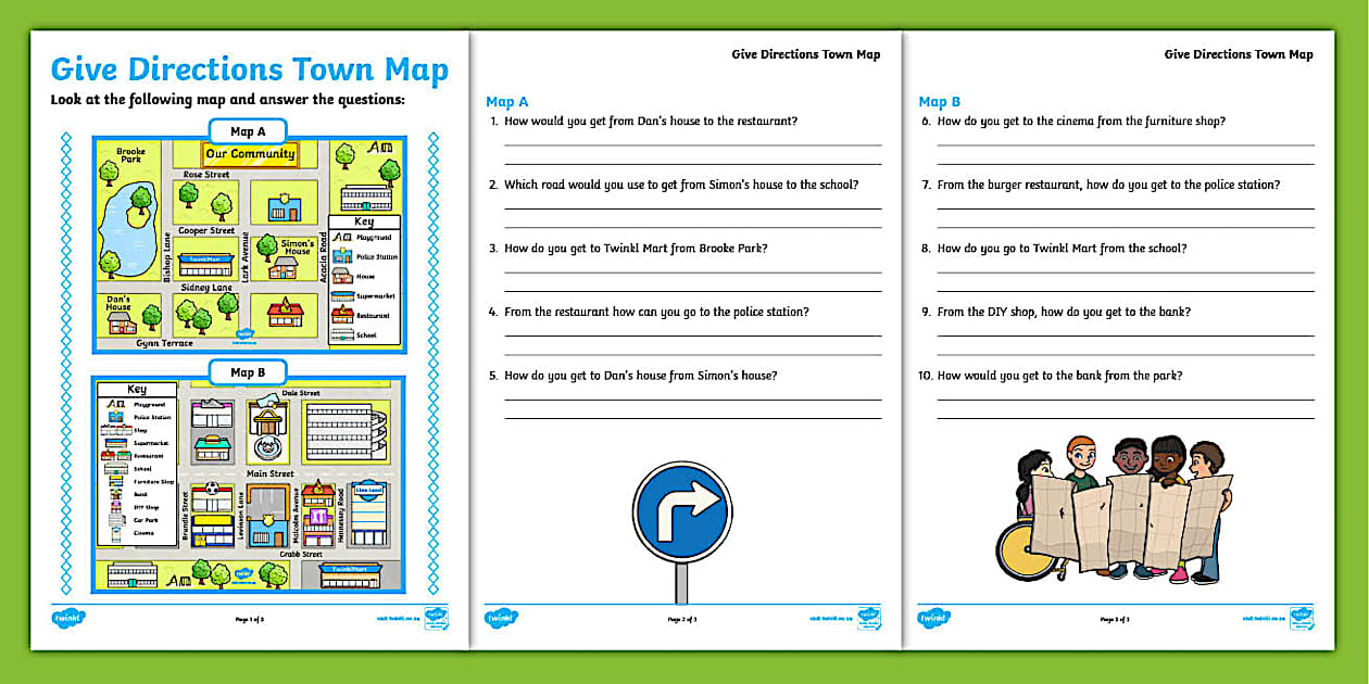 Grade 3 Math: Directions in a Town - Twinkl