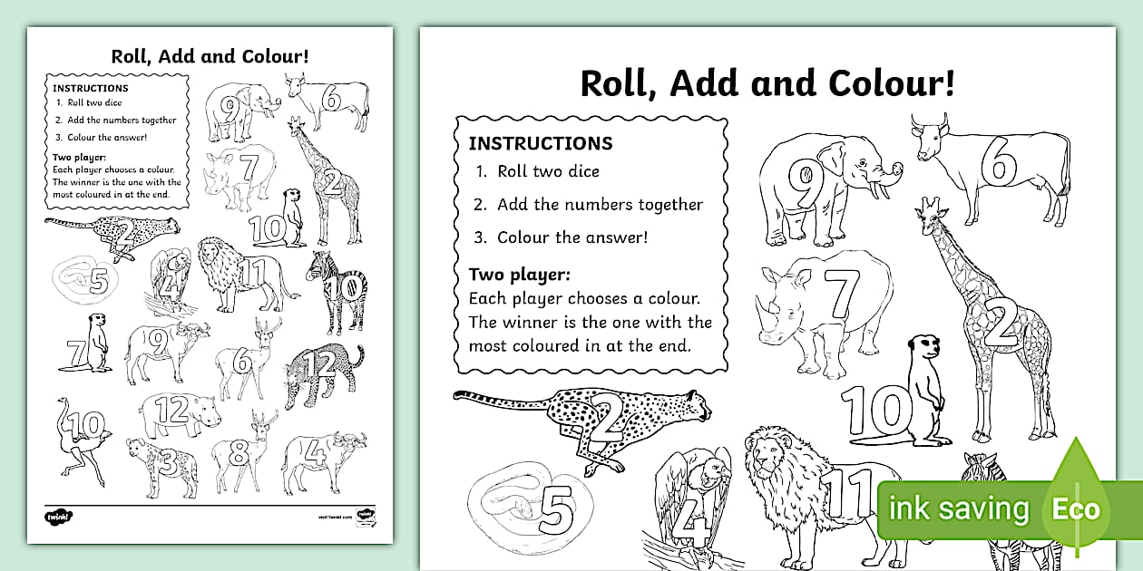 Safari Roll and Colour Worksheet / Worksheets- jungle, animals, safari ...