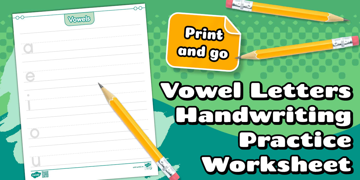 Vowel Letters Handwriting Practice Worksheet