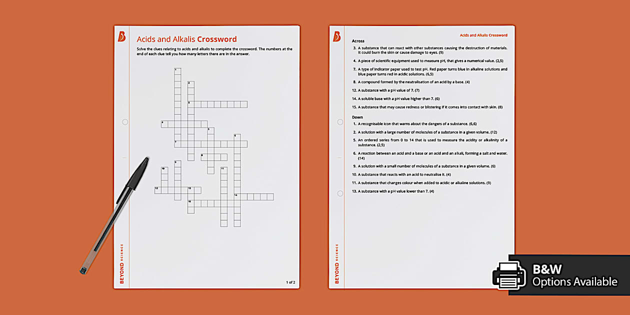 KS3 Acids and Alkalis Crossword - Twinkl