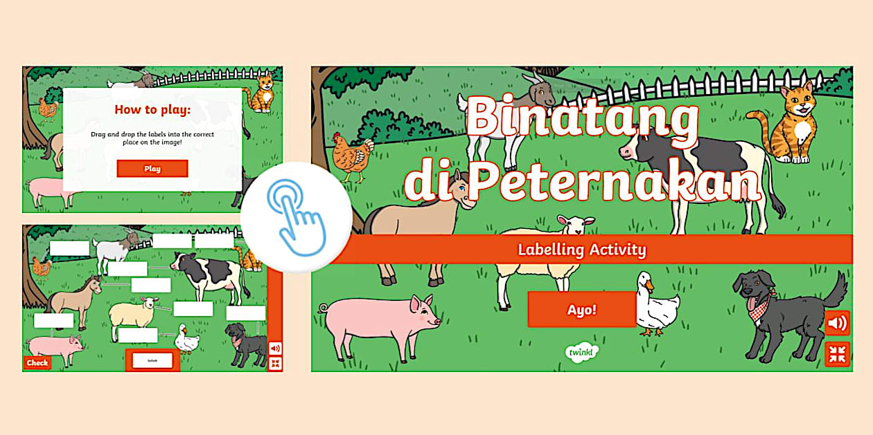 Farm Animals Interactive Labelling Activity Indonesian
