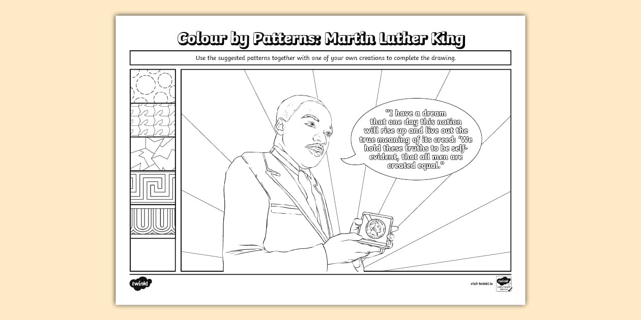 Martin Luther King Colour with Patterns Activity - Twinkl
