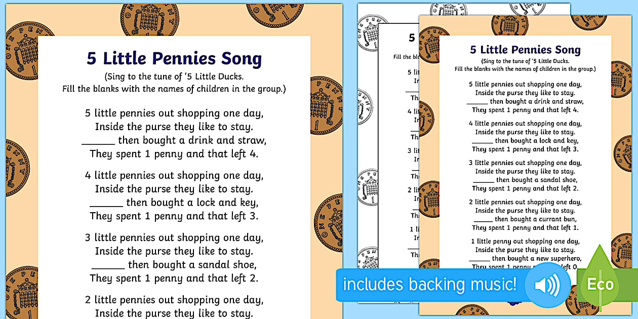 5 Little Pennies Song (profesor hizo) - Twinkl