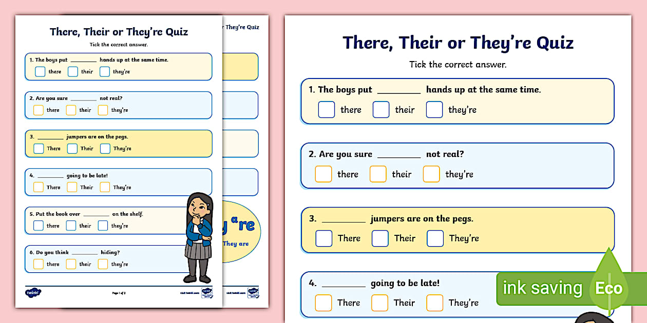 There, Their or They're Paper Quiz (Teacher-Made) - Twinkl