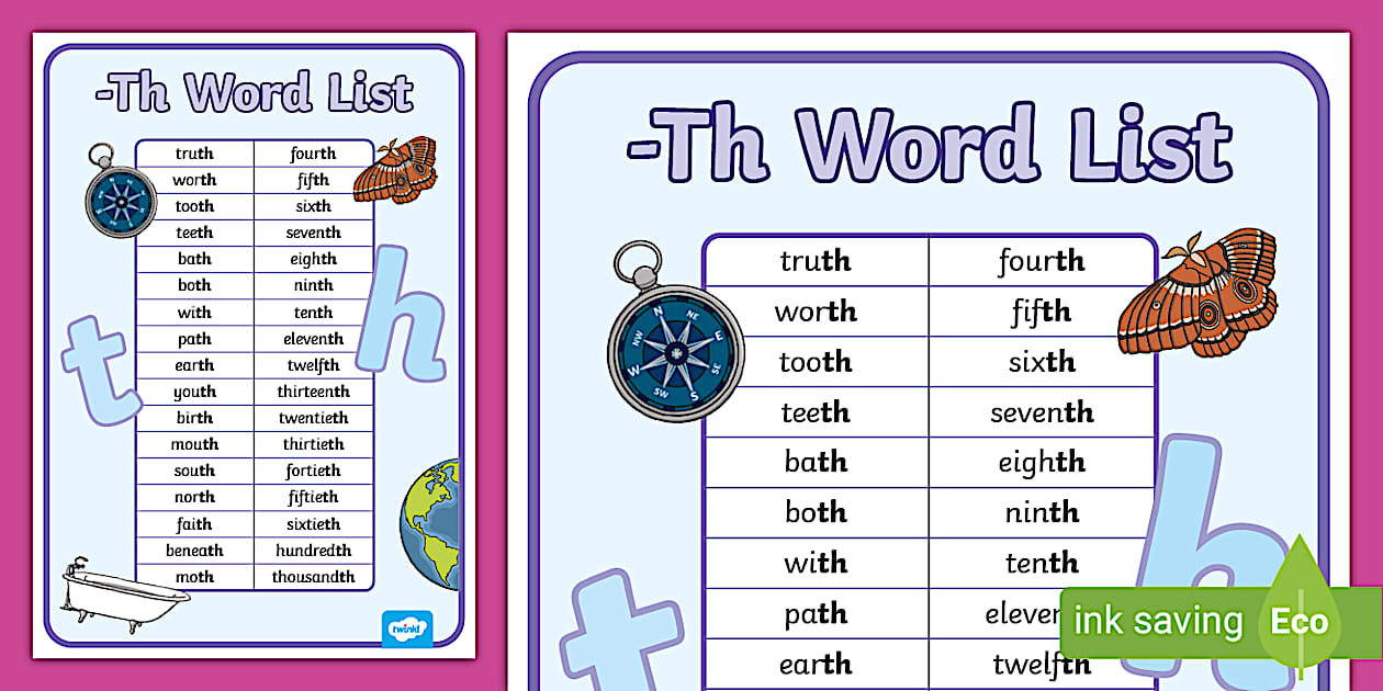 -Th Word List - Letter Pairs Word List - Phonics - Twinkl